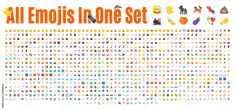 All Emoticons in One Big Set. Emoji Vector Set. Transport, Sport ...