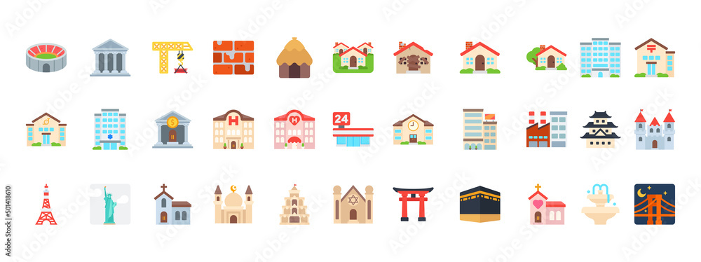 Buildings Vector Emoticon Set. Buildings Emoji Collection Stock Vector ...