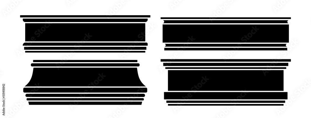 Molding frame plastic or wood baseboards set isolated on white ...