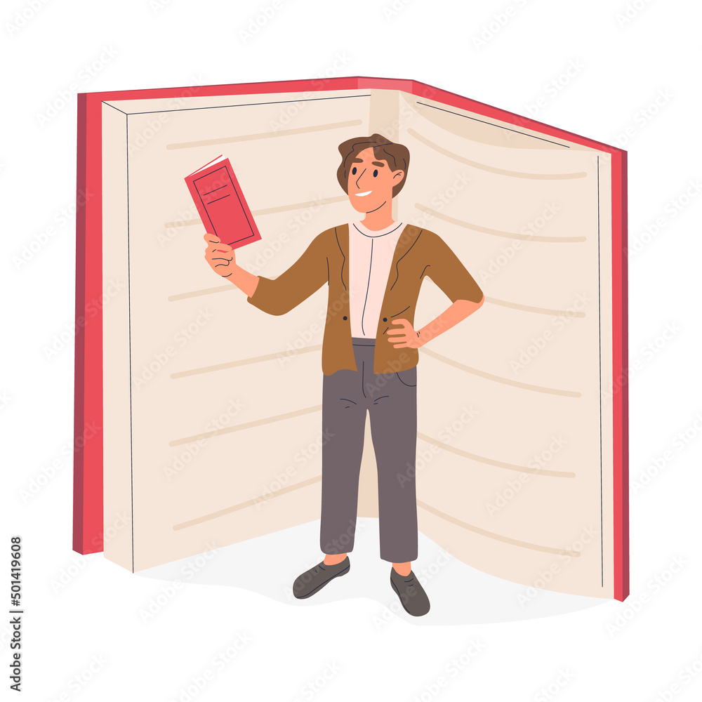 Reading man, literature books fan male character. Young teacher or ...