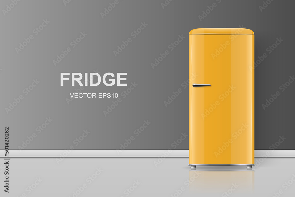 Vector Banner with 3d Realistic Yellow Retro Vintage Fridge Isolated ...