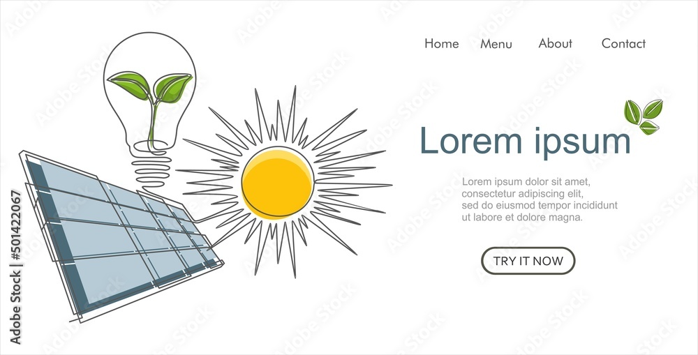 Continuous line drawing solar panel, sun and light bulb, symbol for ...