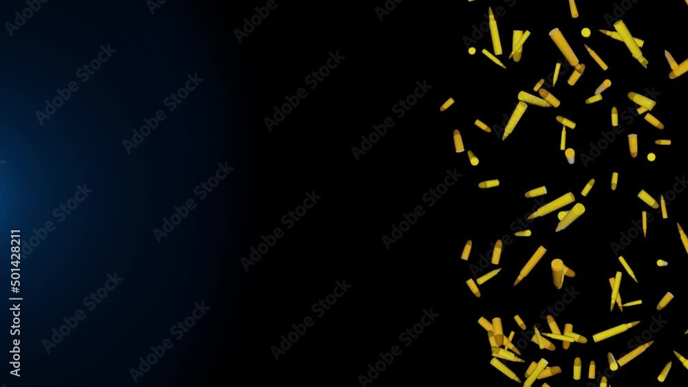 4K Animation loop background with lots of flying and rotating bulett ...