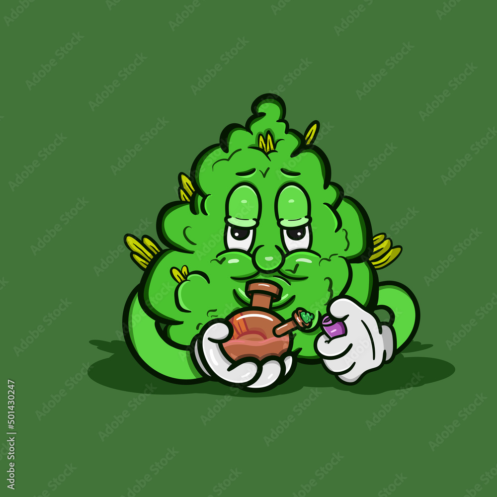 Vector Illustration Mascot cartoon character of weed bud with glass ...