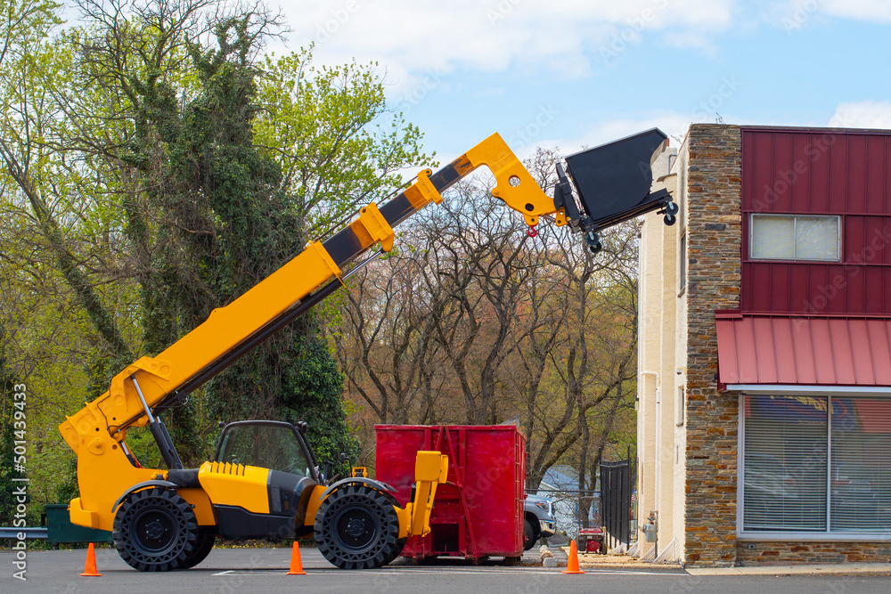 Forklift machine on an outdoor construction site Stock Photo | Adobe Stock
