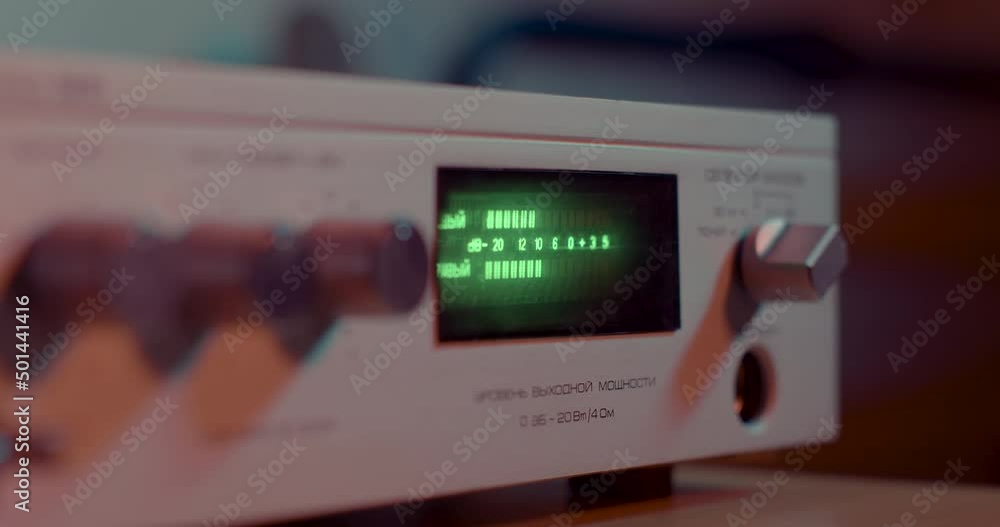 Equalizer sound levels. Electronic device power indicator green color ...