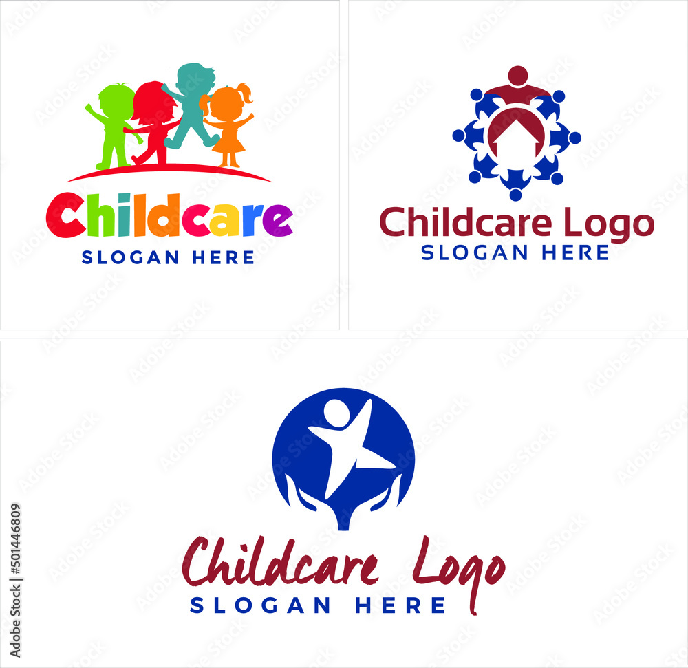 Colorful childcare symbol icon with kids girl and boys character fun ...