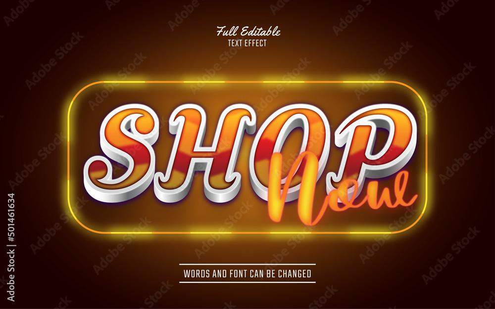 Editable Shop Now Label 3D Text Effect with Gradient Background Stock ...