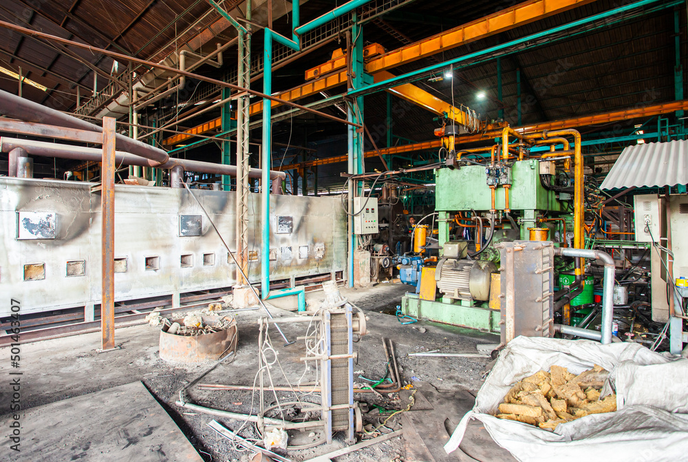 The atmosphere and situation of an aluminum processing factory with ...
