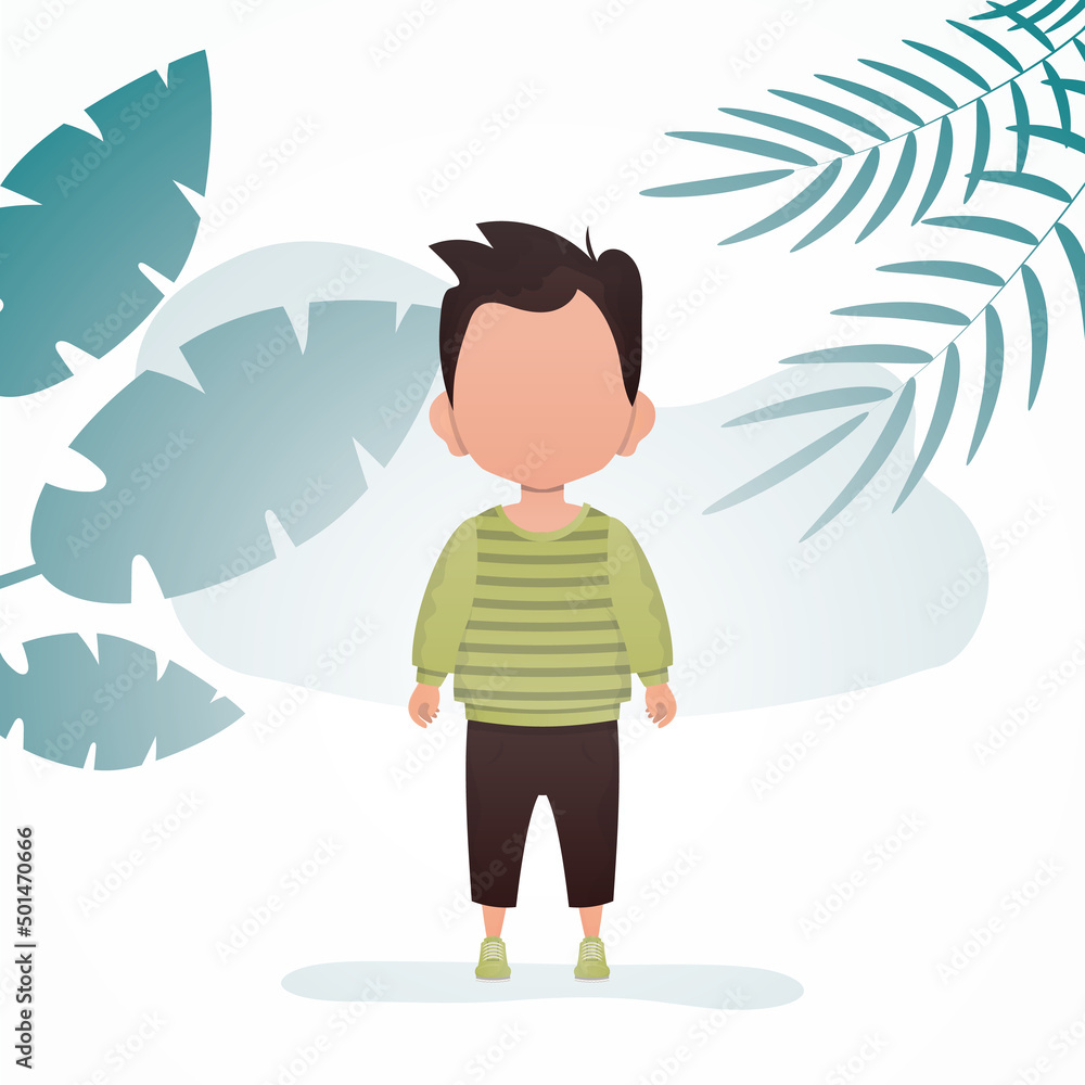 A cute little baby boy is standing in the room. Poster with a child ...