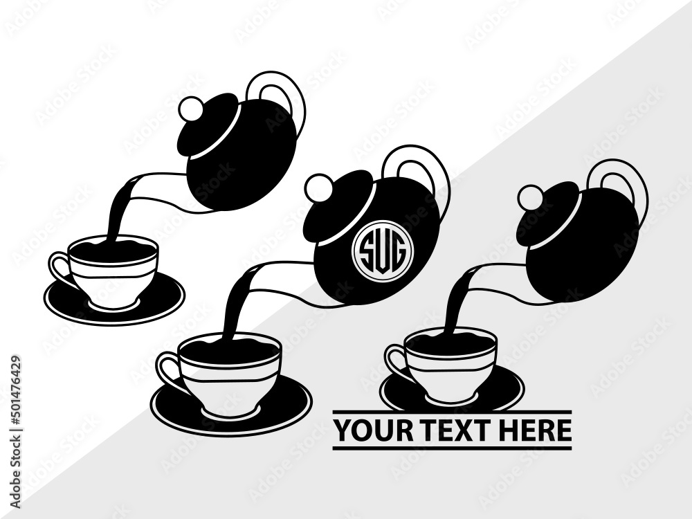 Tea Set Monogram SVG Cut File | Tea Cup Svg | Tea Pot Svg | Tea Kettle ...