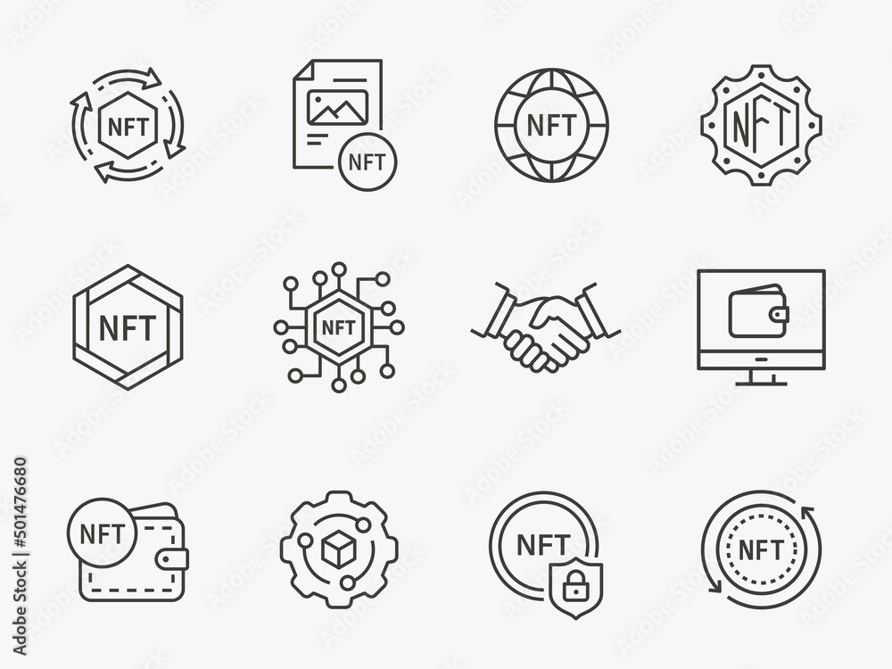NFT icon set. Collection of blockchain, crypto, currency, coin and more ...