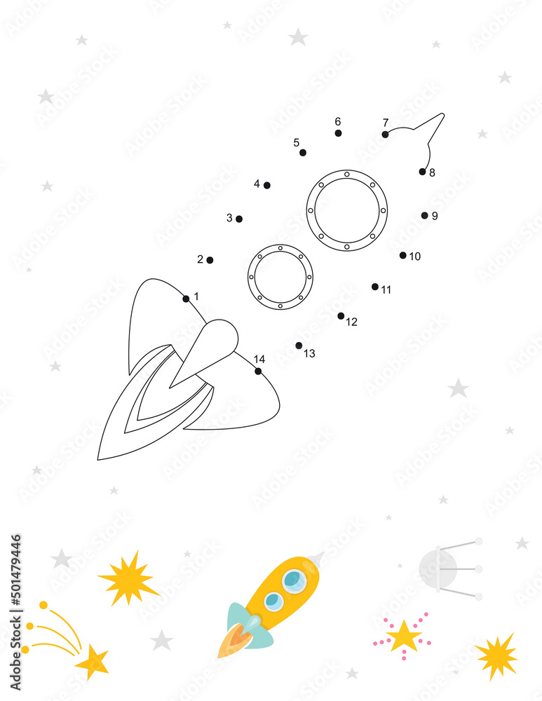 Vecteur Stock Space activities for kids. Dot to dot game – Yellow ...