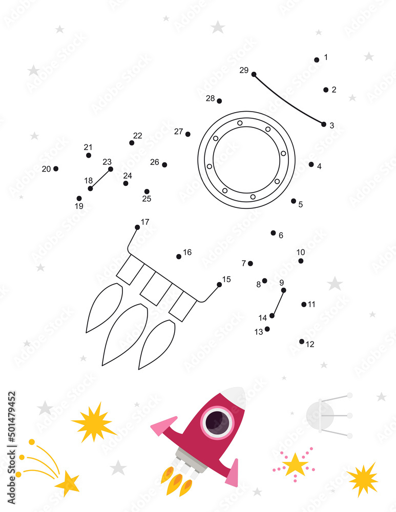 Space activities for kids. Dot to dot game – Rocket Ship. Numbers games ...