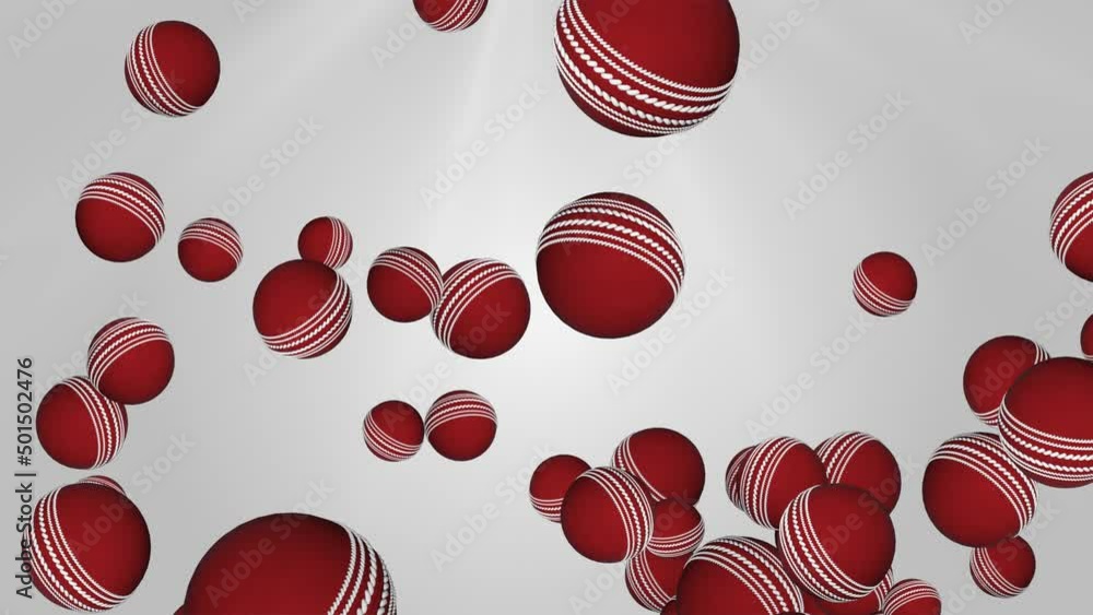 4K 3D loop animation of a red cricket ball spinning in slow motion on a ...