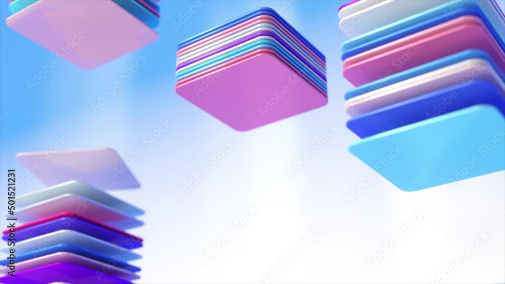 Colored abstract cards are rotated and stacked. Glossy flat square ...