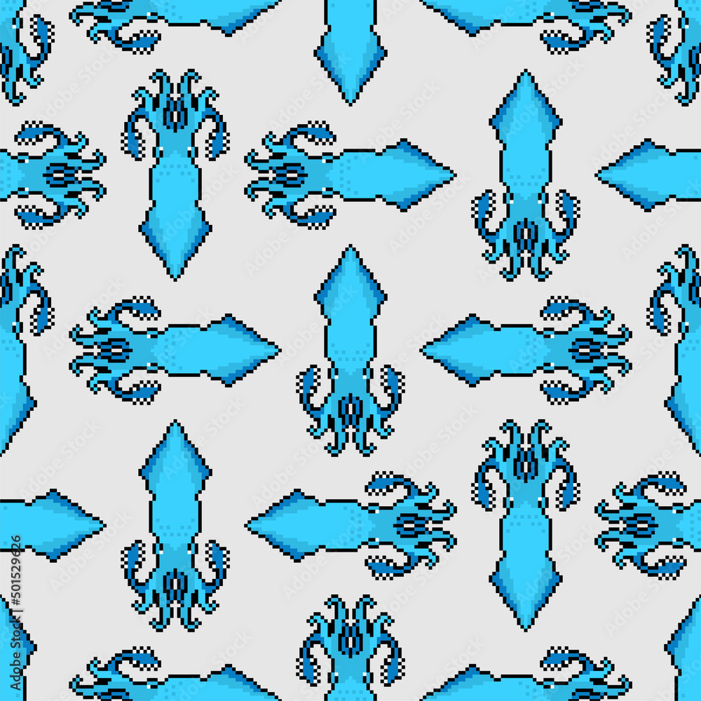Squid pixel art pattern seamless. 8 bit calamary background. pixelated ... Squid pixel art pattern seamless. 8 bit calamary background. pixelated ...