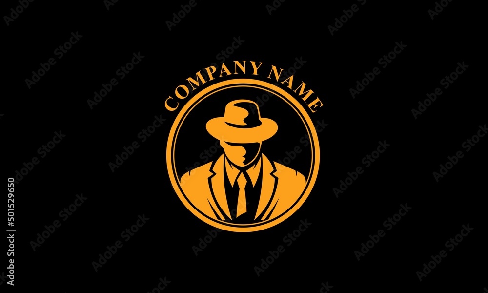 Mafia logo emblems with character abstract silhouette men head in hat ...