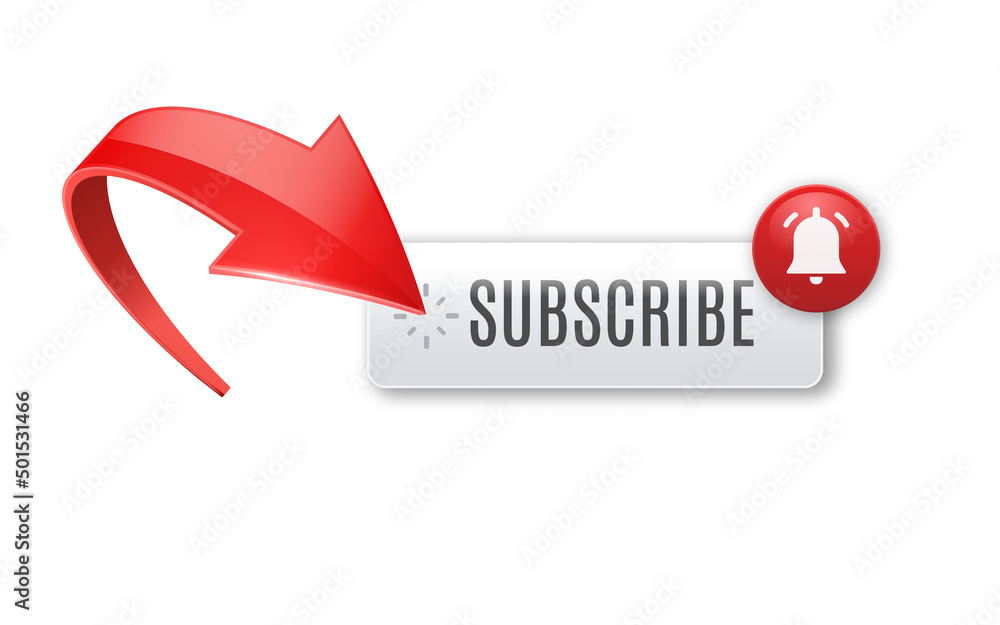 Realistic glossy subscribe button and 3D red arrow Stock Vector | Adobe ...