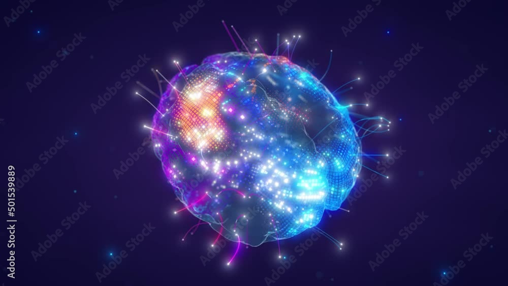 Animation of digital brain connections spreading out. Artificial ...
