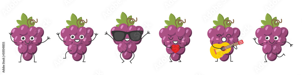 Set bunch red grapes greeting jumping loves sings running cute funny ...