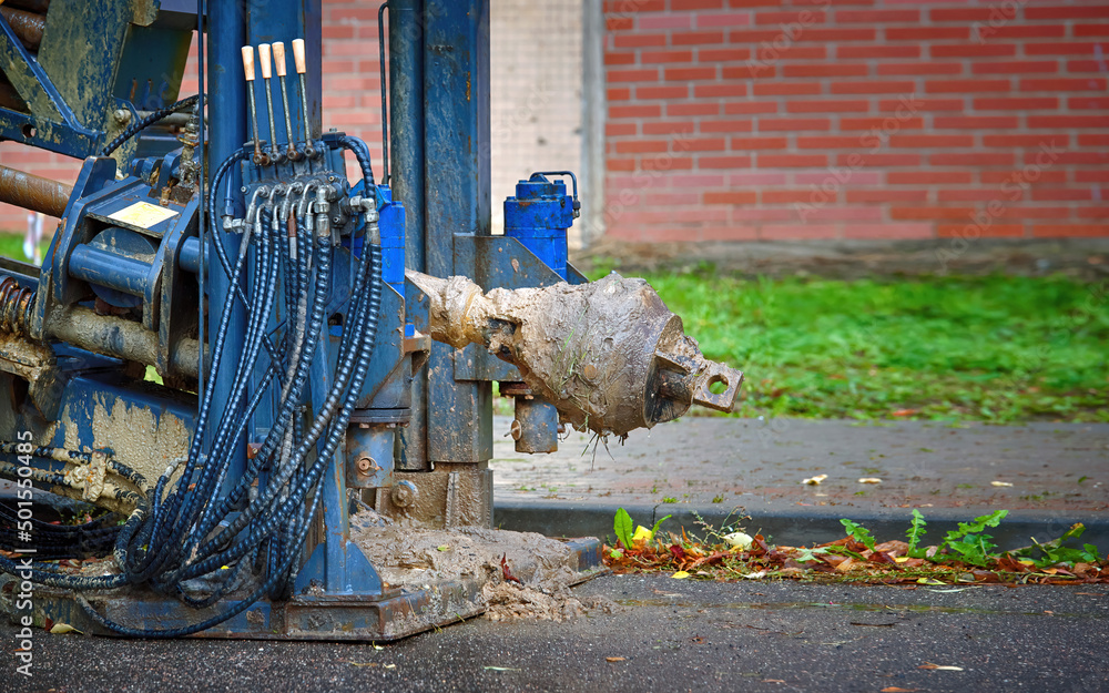 Horizontal directional drilling machine, HDD drill rig close up ...