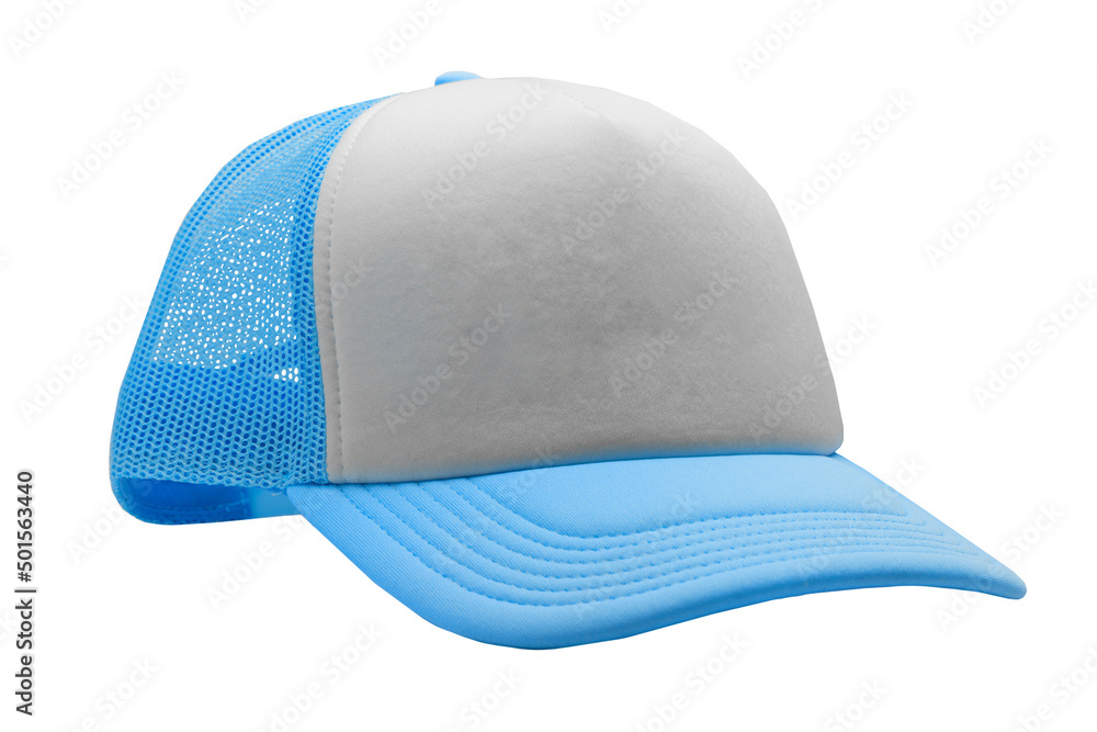 Blue Trucker cap isolated on white background. Basic baseball cap. Mock ...
