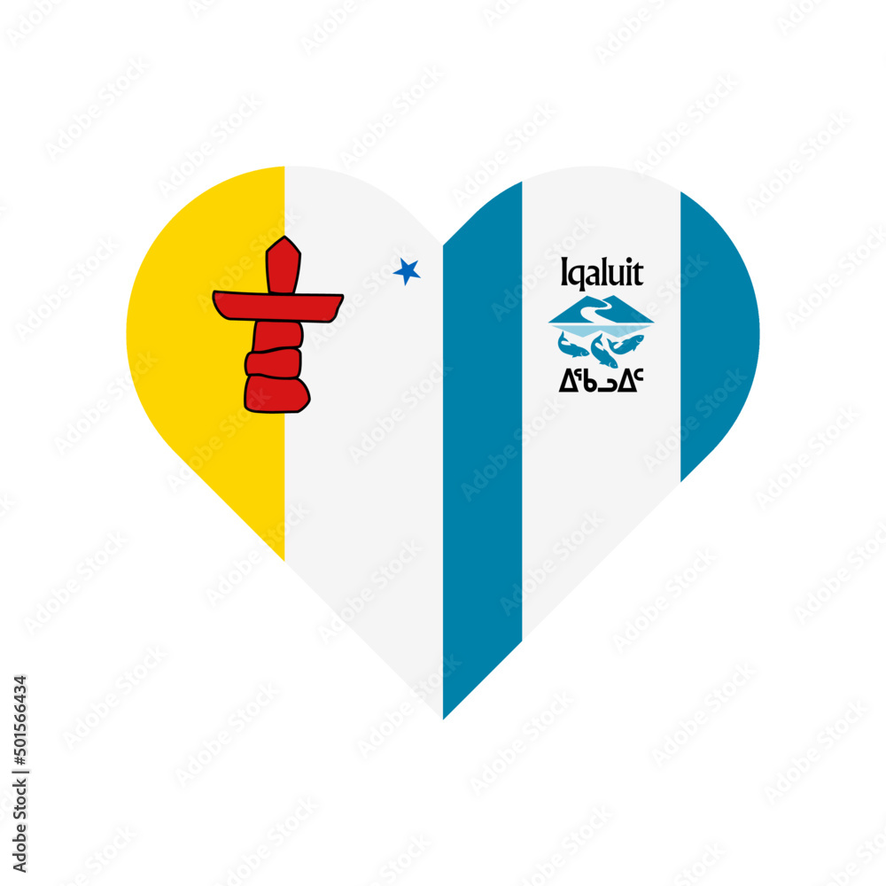 unity concept. heart shape icon with nunavut and iqaluit flags. vector ...