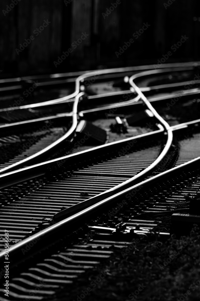 Railway Track with switches at a freight station in Hage Germany with ...