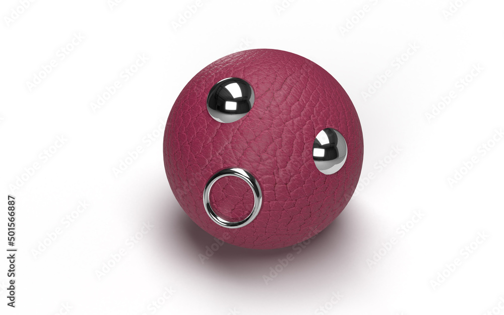 3D illustration of a smiley face in leather texture and chrome eyes and ...