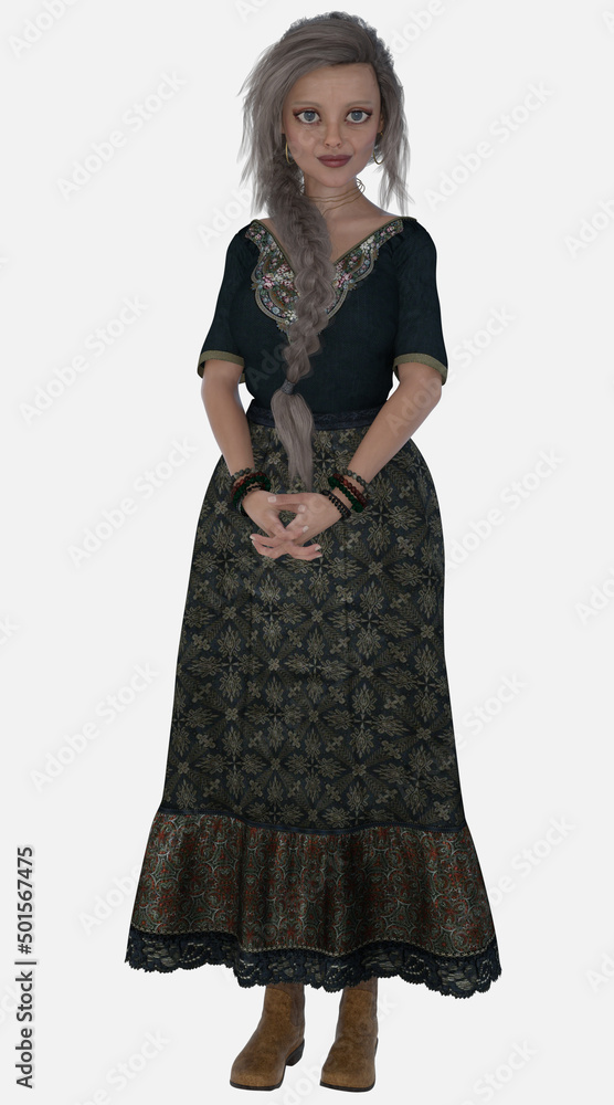 Full length portrait of Sara, a beautiful middle-aged female character ...