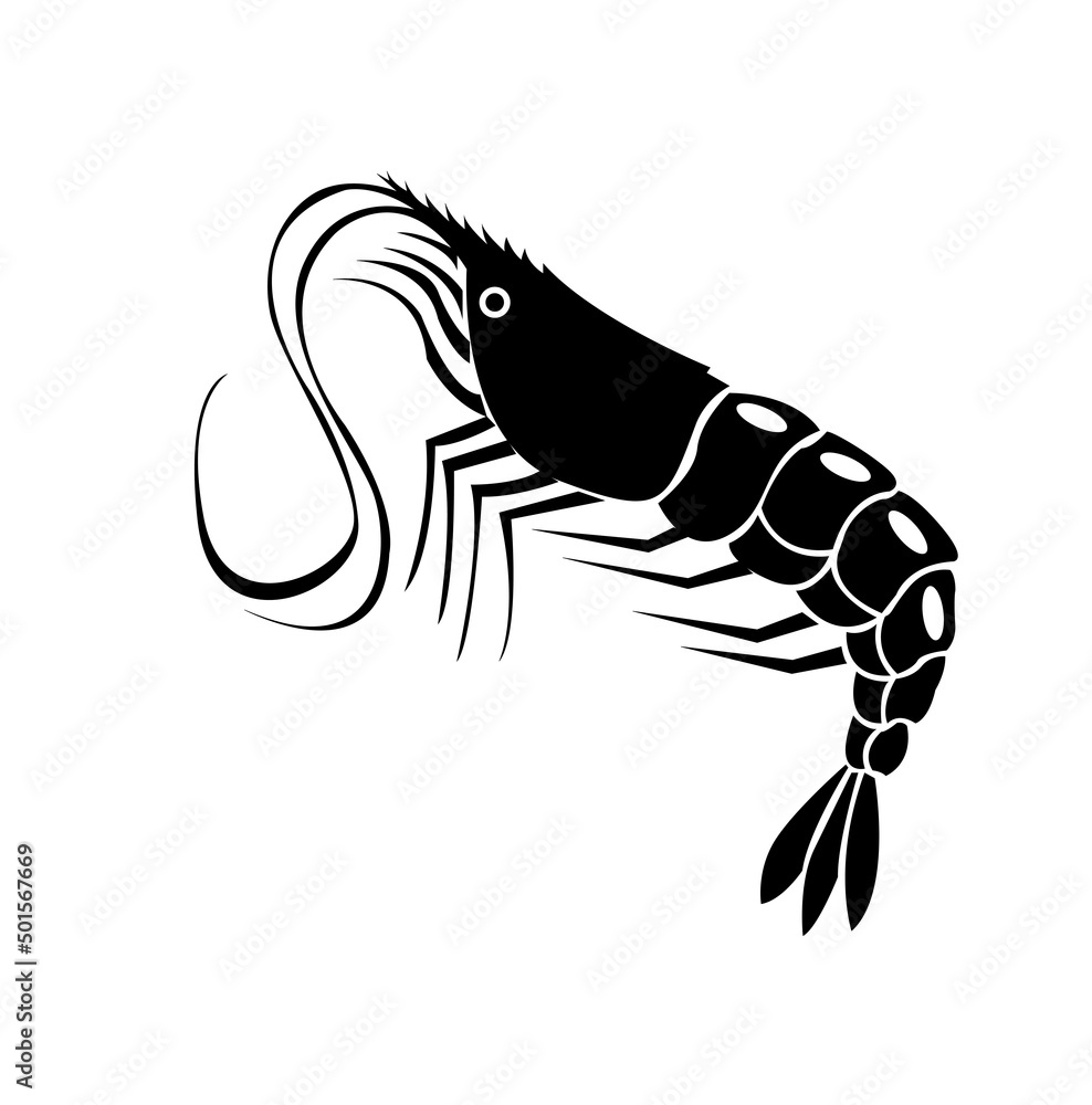 Shrimp silhouette. Isolated shrimp on white background Stock Vector ...