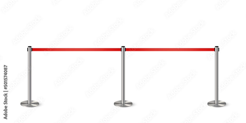 Metal column barrier with red rope. Silver luxury VIP design element ...
