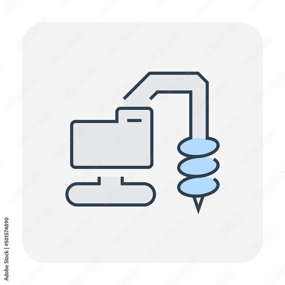 Drilling rig vector icon. Portable machine equipment with auger for ...