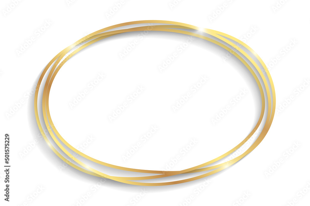 Golden ellipse frame with shadows and highlights isolated on a ...