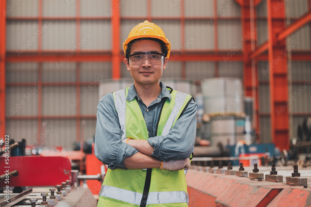 Asia Japanese Engineer work in metal factory work hard and safety for ...