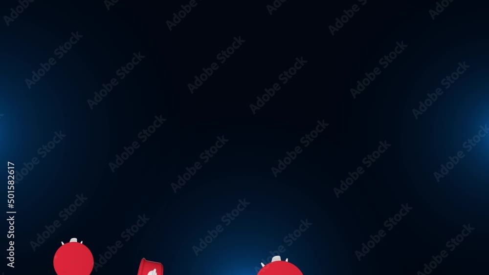 Vidéo Stock 4K 3D Animation of multiple stop Alarm clocks falling moving fast loop background ...