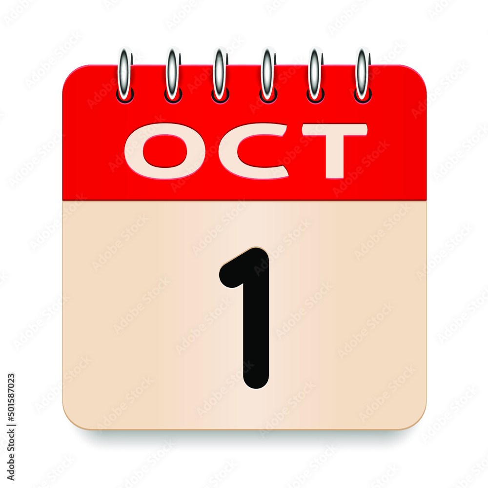 1 day of the month. October. Flip old formal calendar. 3d daily icon ...
