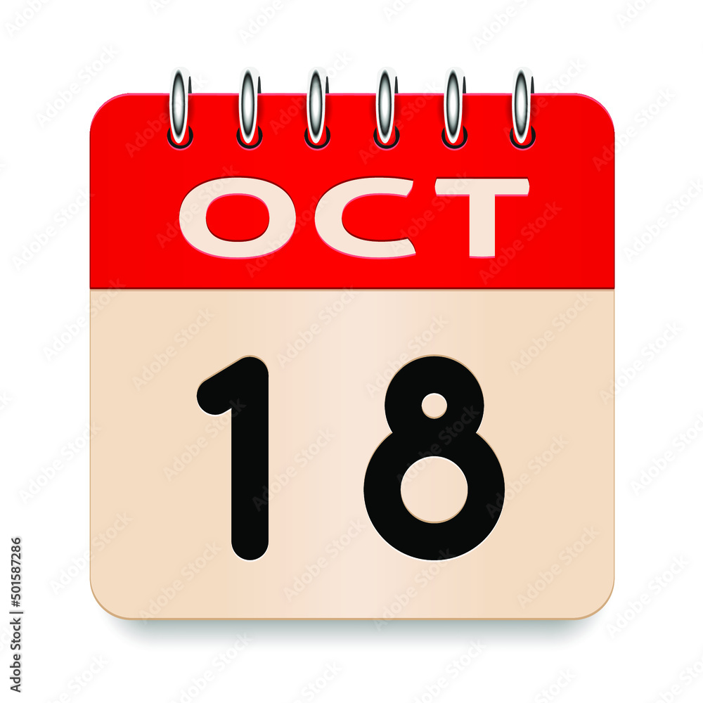 18 day of the month. October. Flip old formal calendar. 3d daily icon ...