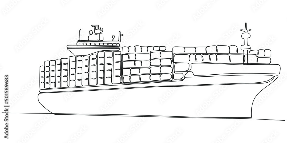 Continuous line drawing cargo ship vector illustration Stock Vector ...
