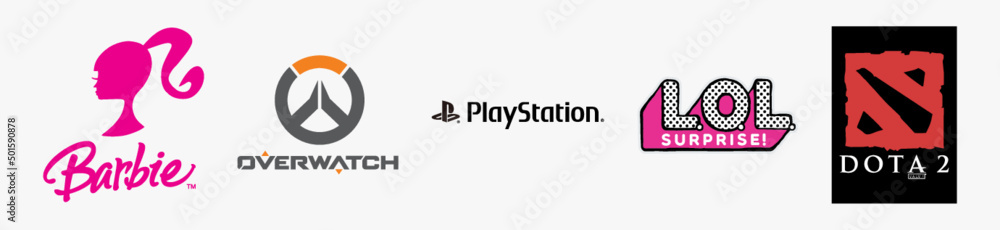 Barbie logo, Overwatch logo, PlayStation logo, DOTA 2 logo, L.O.L ...