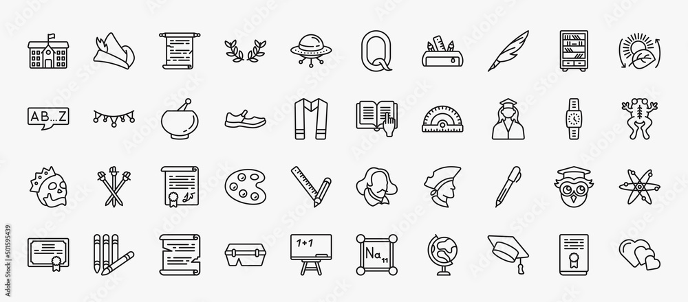 set of 40 education icons in outline style. thin line icons such as ...