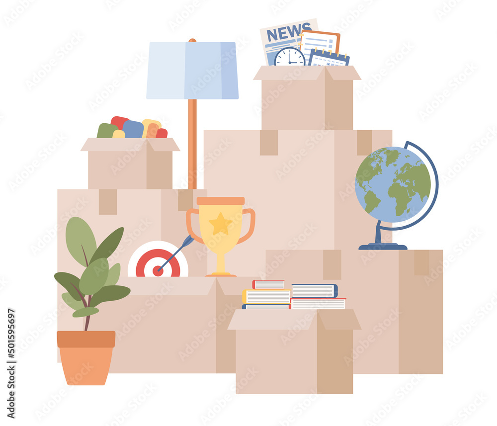 Moving to new house concept. Relocation symbol. Paper cardboard boxes ...
