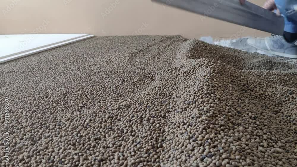 Dry floor. Leveling the floor with expanded clay, the first stage of ...