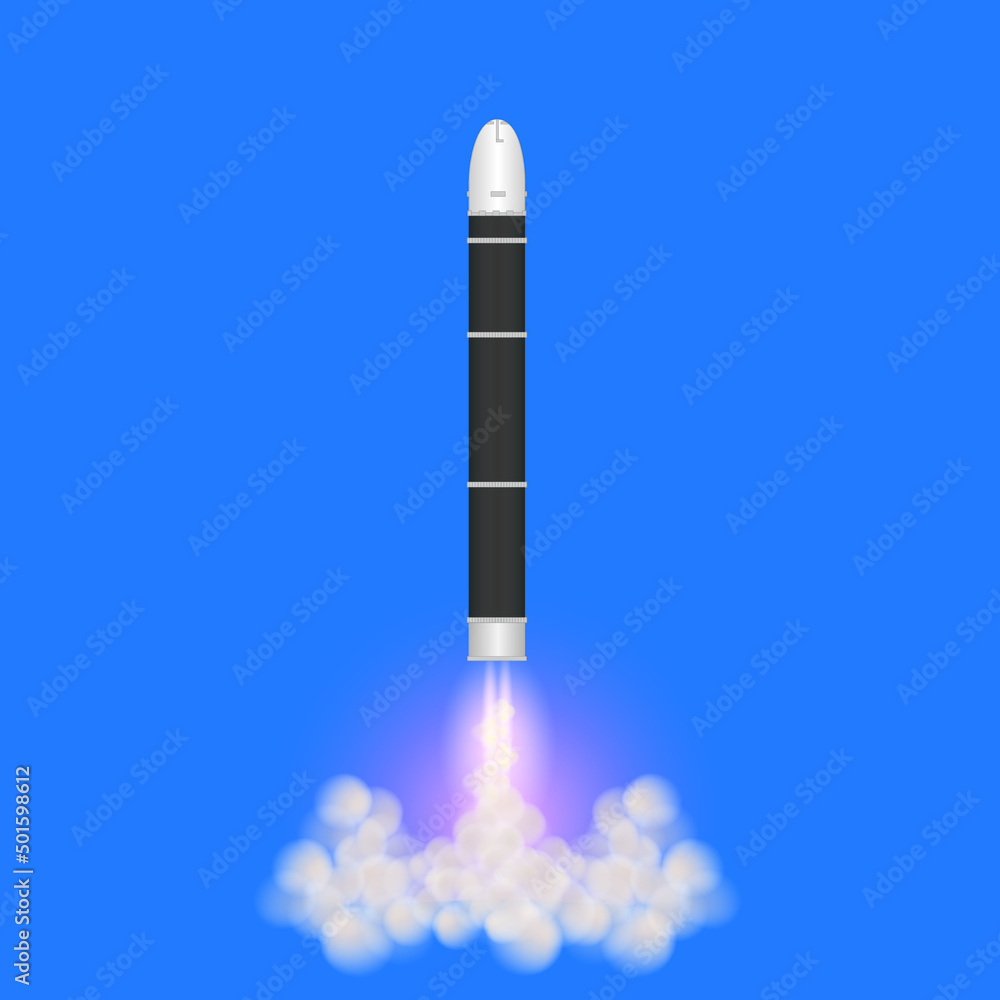 Ballistic missile launching on an isolated blue background, 3d vector ...
