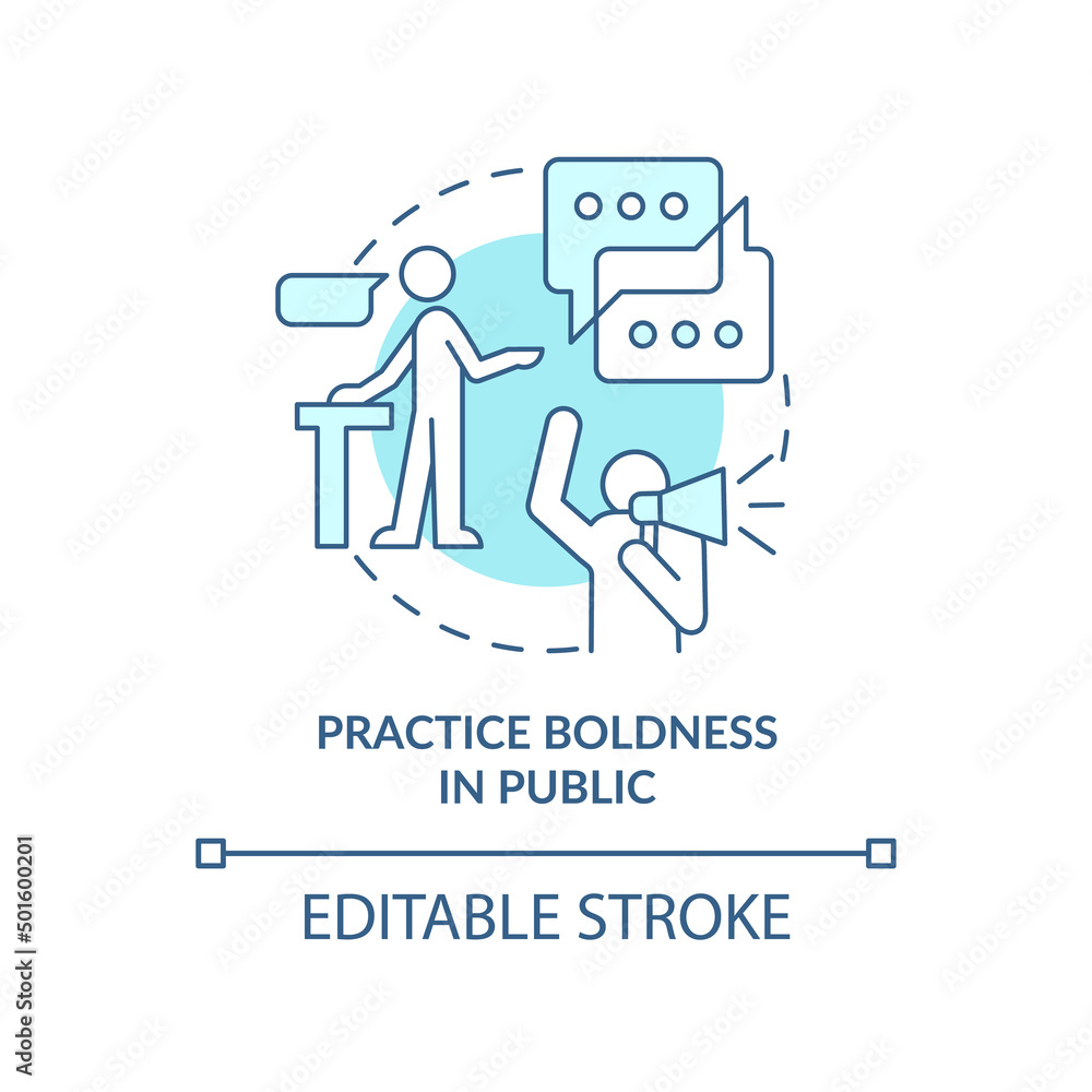 Practice boldness in public turquoise concept icon. Boost mental health ...