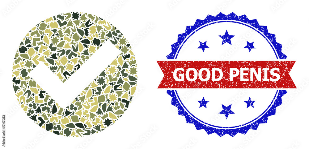 Military Camouflage Mosaic Of Yes Mark Icon And Bicolor Scratched Good