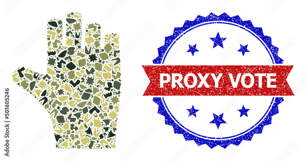 Military camouflage composition of voting hand icon, and bicolor ...