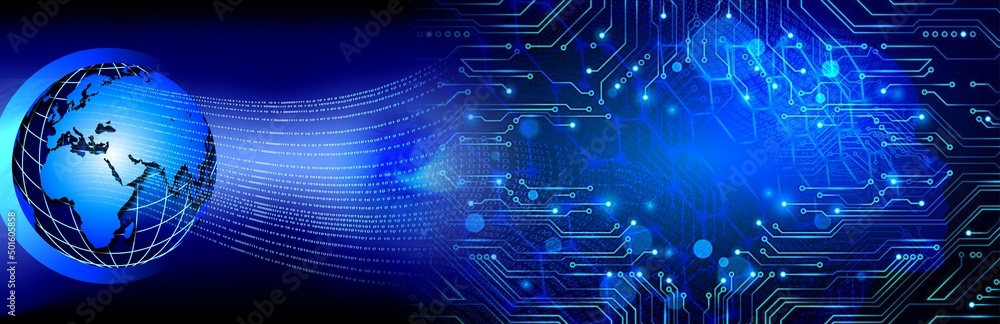 binary circuit cogs global technology banner background.Abstract ...
