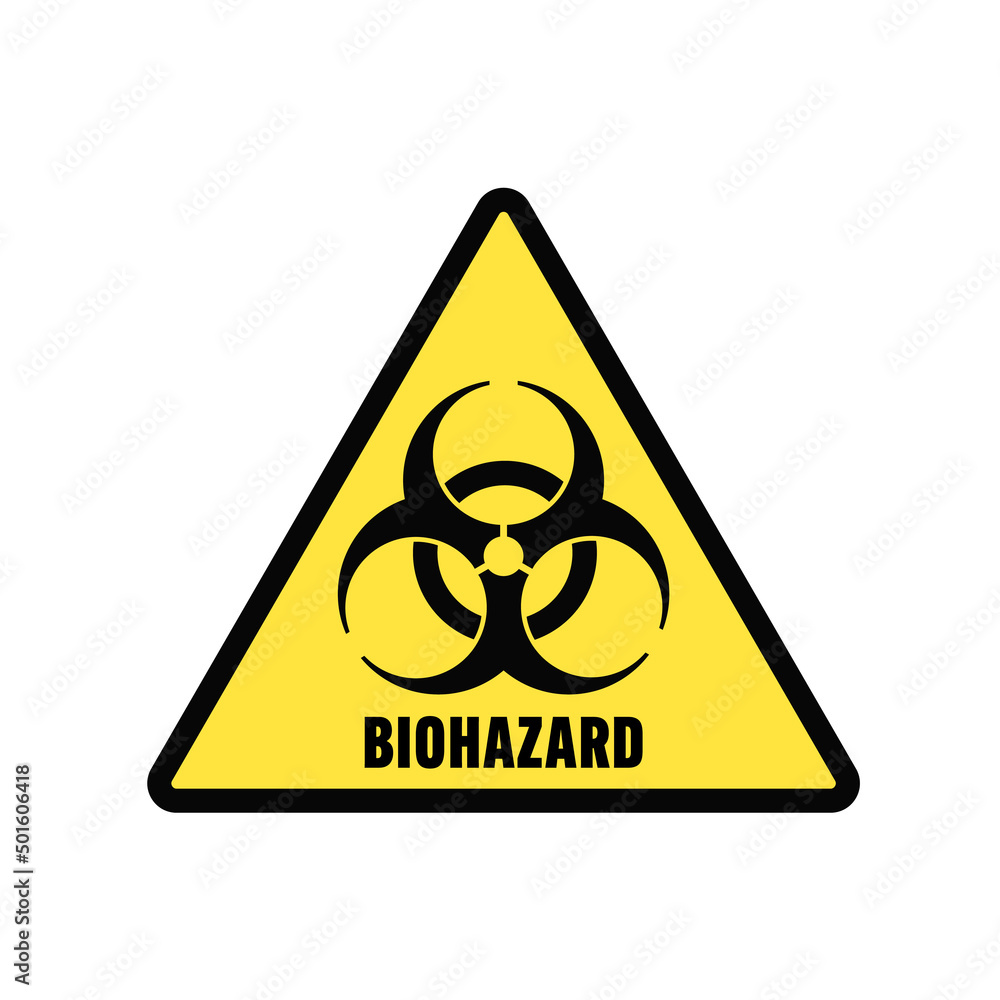 バイオハザードの文字とシンボルマークが入った黄色の三角形の警告アイコン - 感染症・生物兵器の素材 Векторный объект ...
